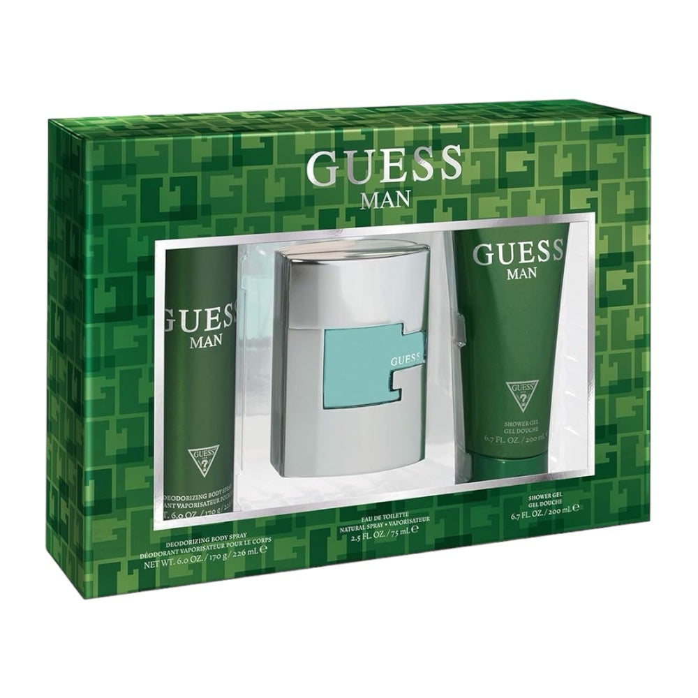 Guess Man 3 pc Set 75ml EDT, 6oz Deo. Body sp, 6.7oz Shower Gel ...