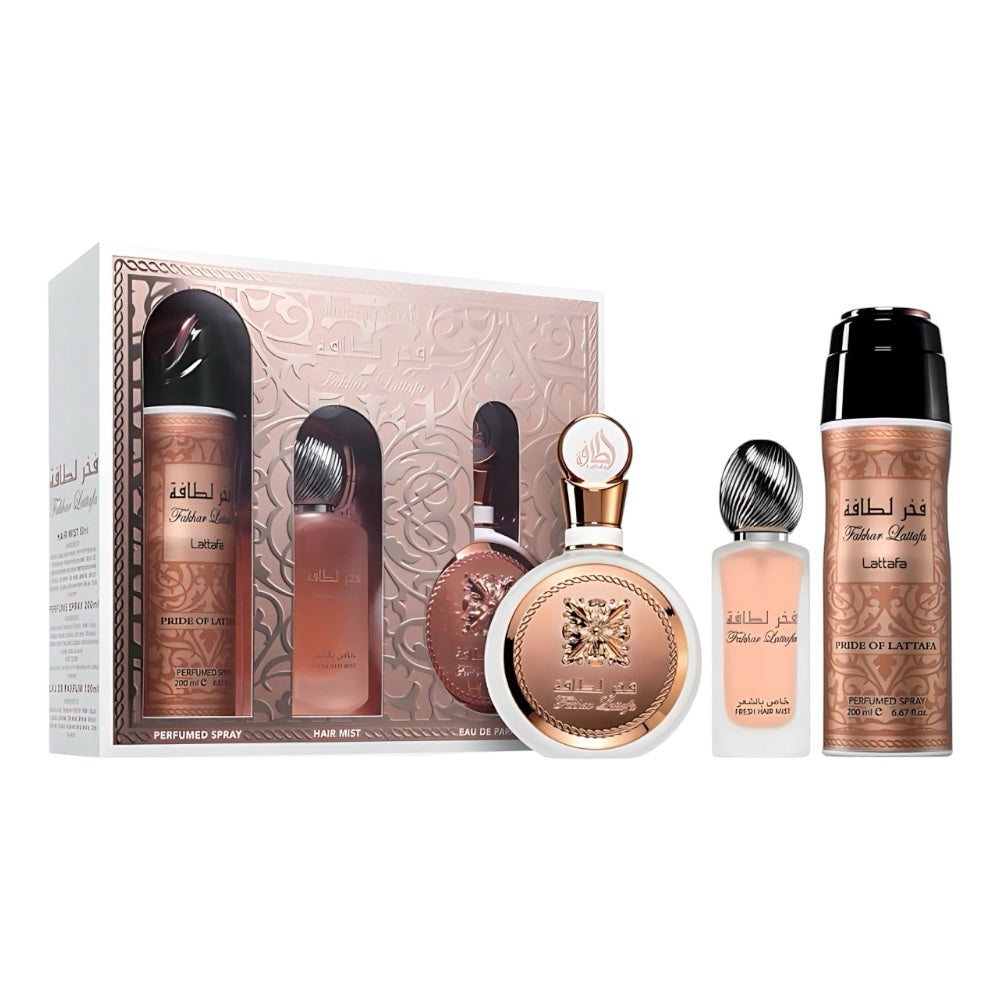 Lattafa Fakhar Women Set 3 pz EDP 100ml/ Body Lotion 200ml/ Hairmist 5 ...